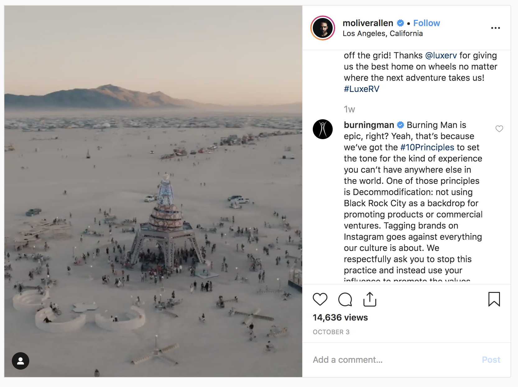 Thoughts on the official Burning Man account calling out influencers on Instagram? | Scrolller
