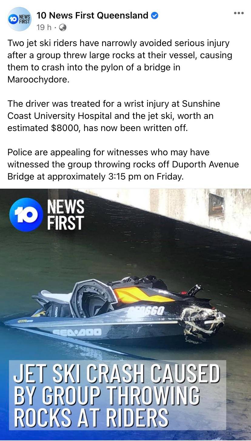 Throwing rocks at jet ski riders from a bridge | Scrolller