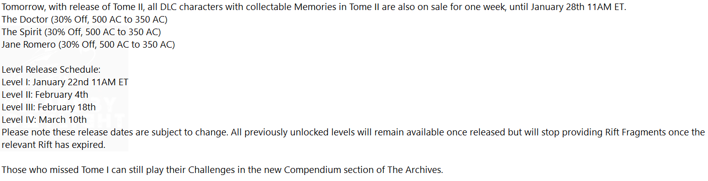 Tome II: Level Release Schedule & DLC Characters Sales | Scrolller