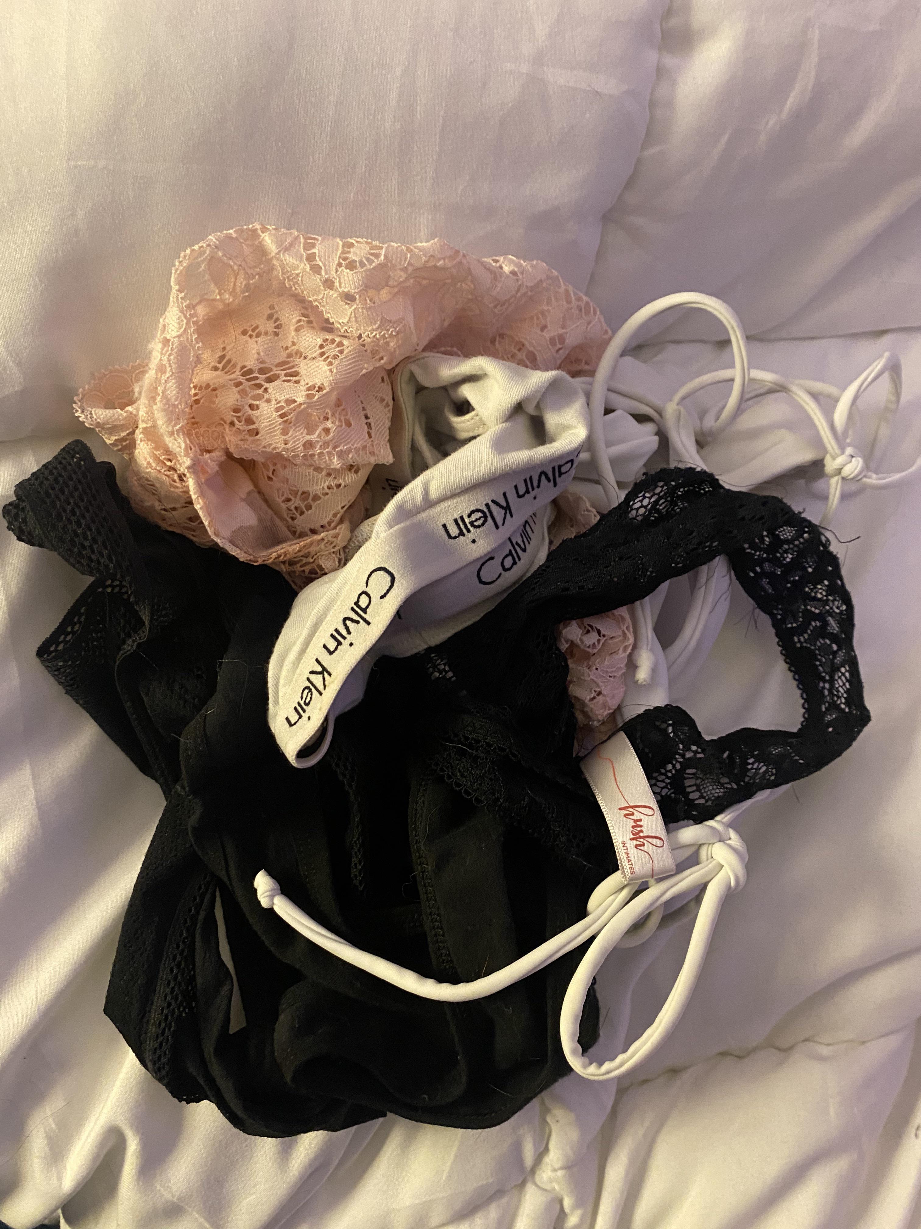 Total finds from raiding my roommate’s hamper. Bundling all these up together and sticking my ...