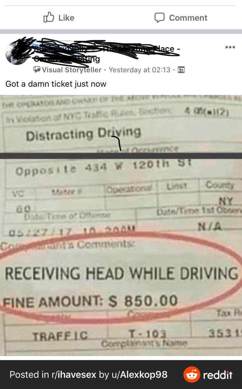 Traffic ticket for a sexual act. | Scrolller