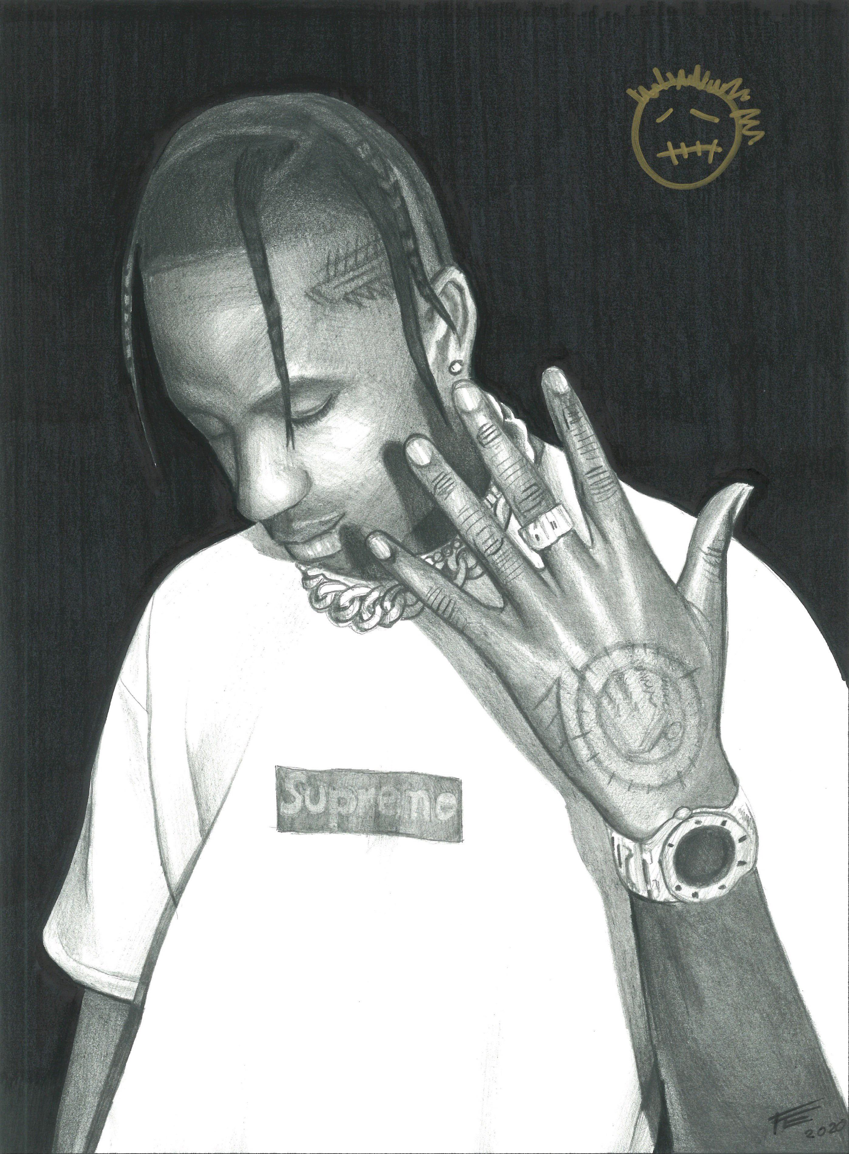 Travis Scott, pencil on paper, 2020 | Scrolller