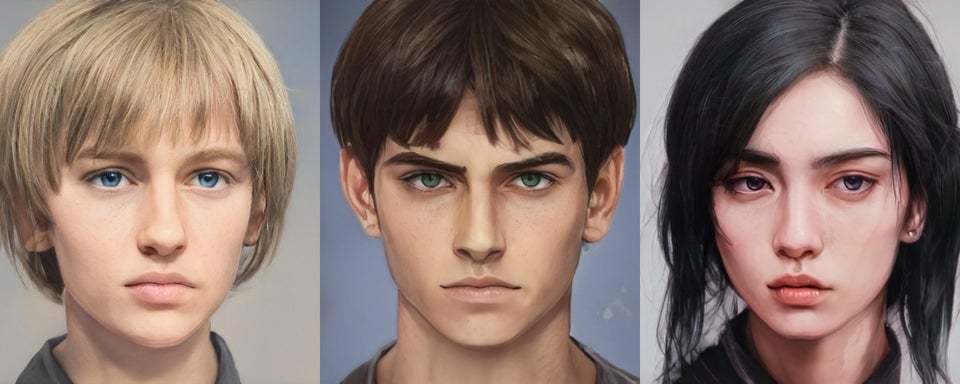 Tried making Armin, Eren, and Mikasa in artbreeder | Scrolller