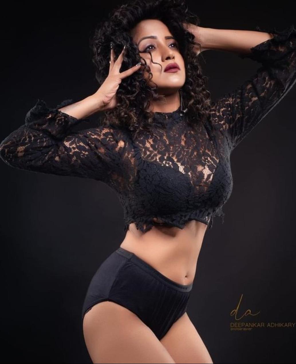 Trisha Sen navel in black top and panty | Scrolller
