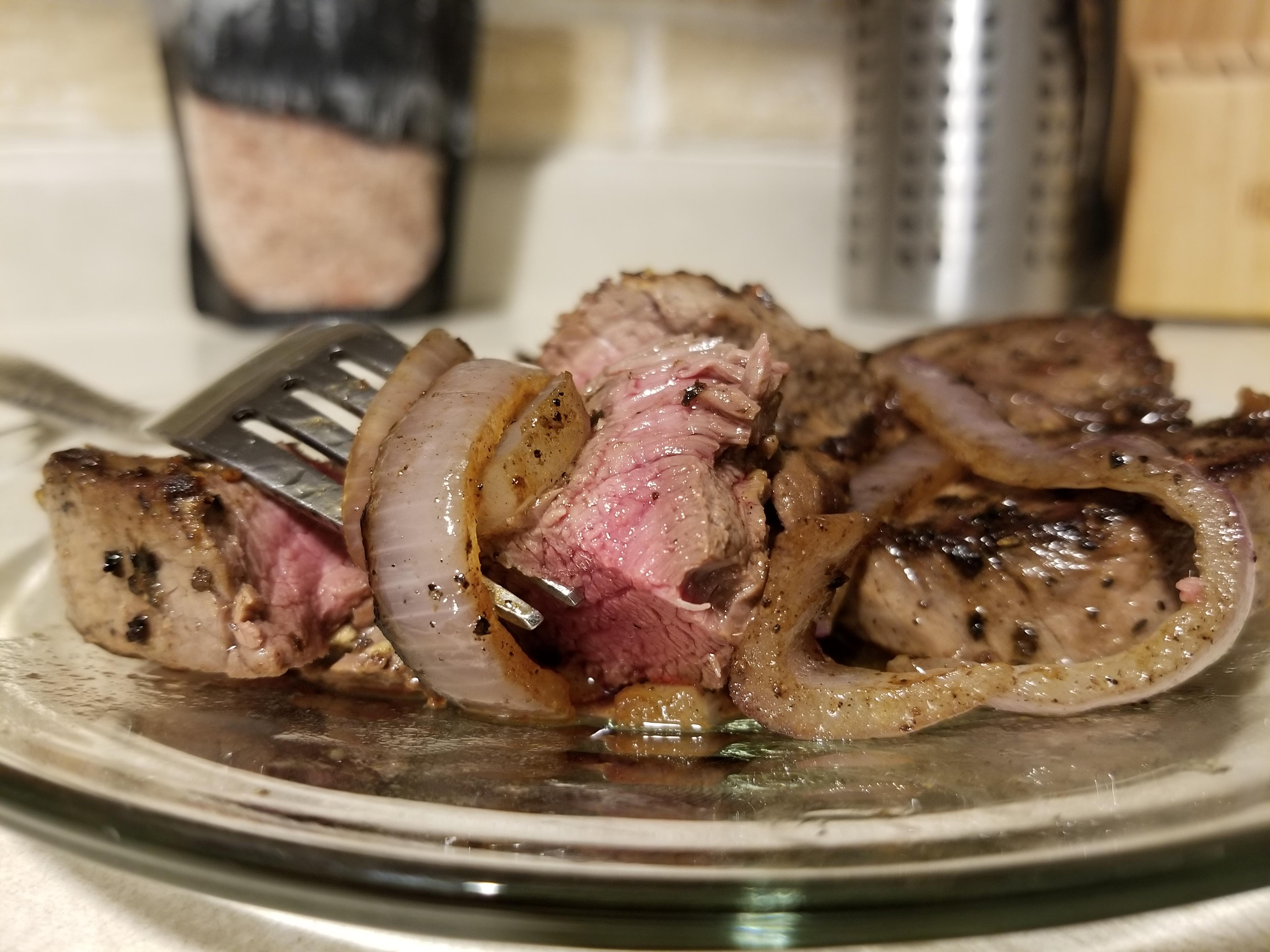 Try the zoom. Venison chops and onions. | Scrolller