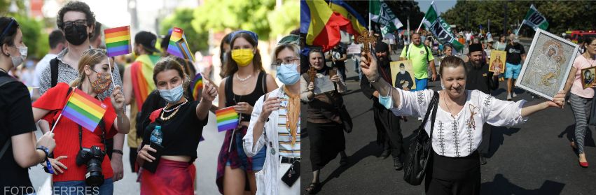 Two marches, two Romania's. Images from yesterday in Bucharest, Romania | Scrolller