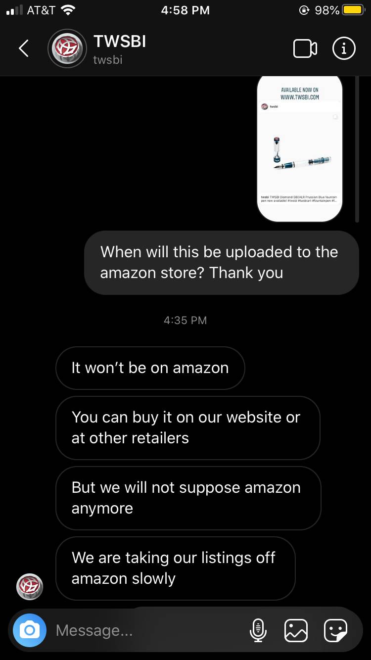 TWSBI removing themselves from Amazon. | Scrolller