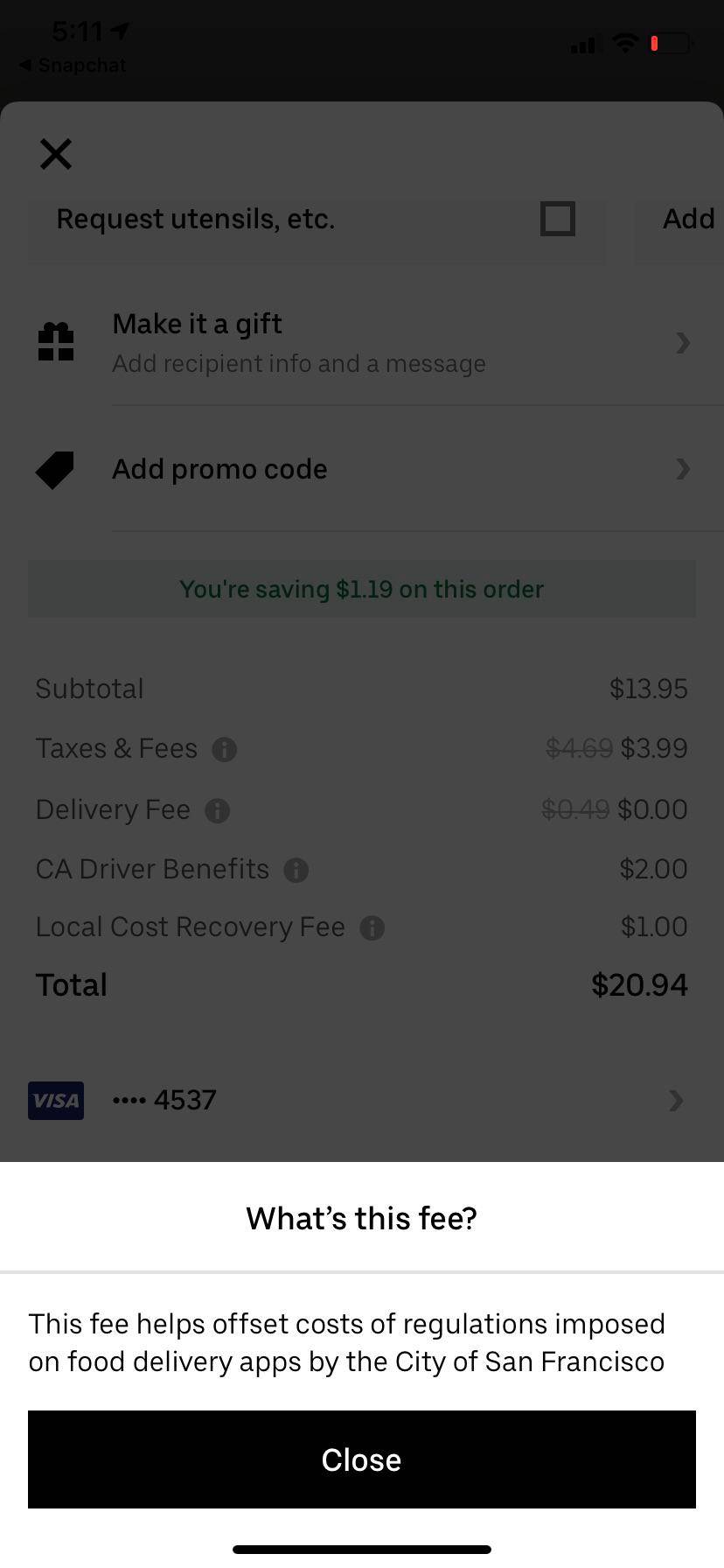 Uber Eats makes you pay for local income based regulations imposed on them, the company | Scrolller
