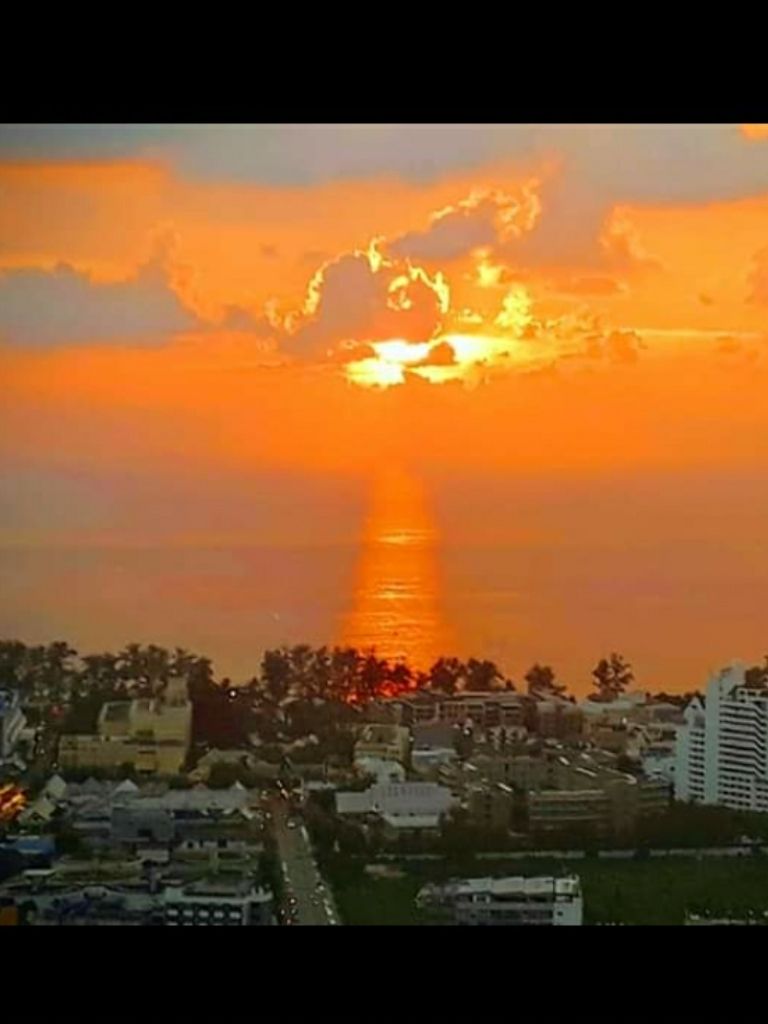 Unbelievably beautiful sunset, seen from the Patong Sunset View Restaurant, Patong, Phuket ...