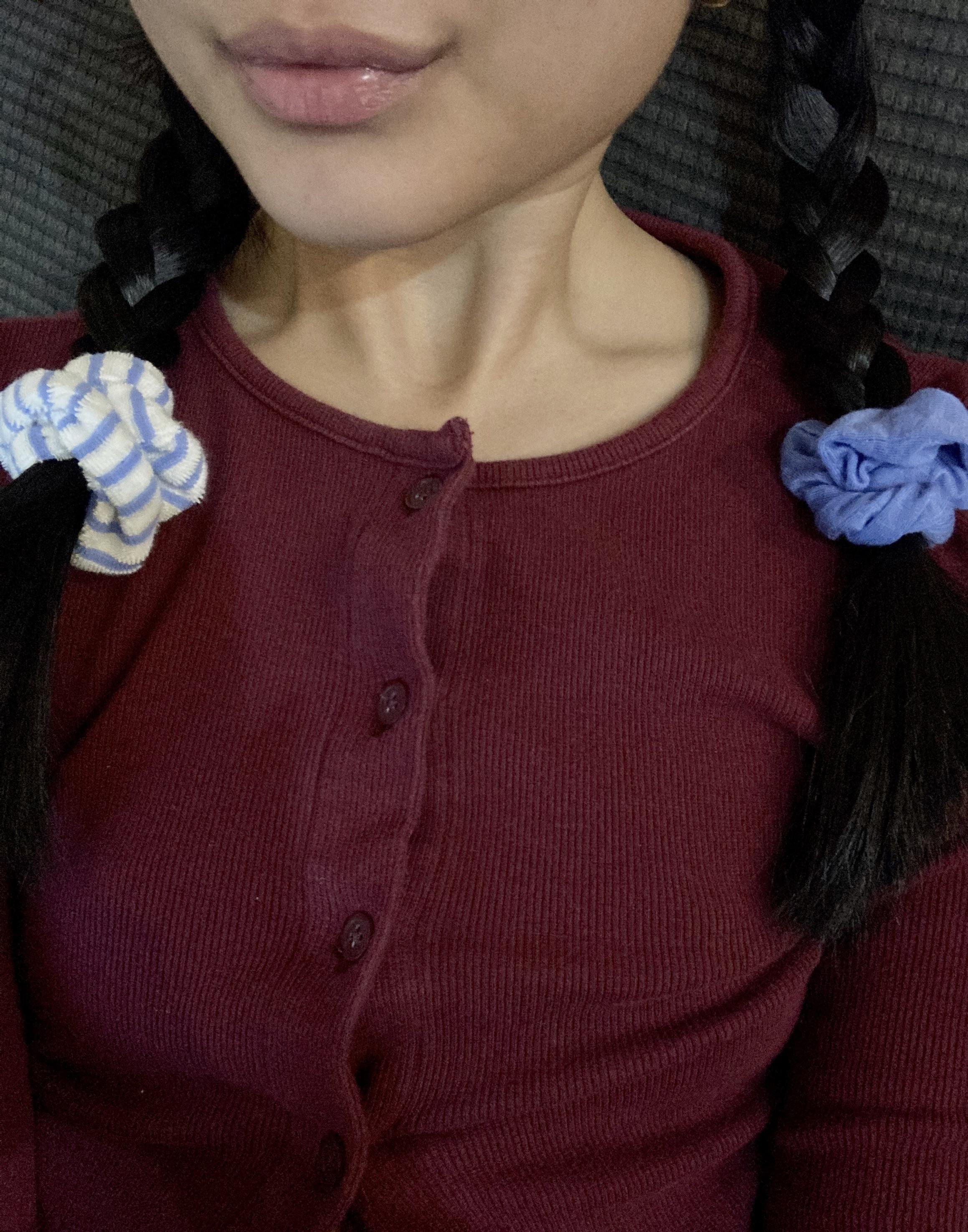 Unbutton my cardigan and pull my braids😋 your Thai baby girl loves it rough👅 | Scrolller