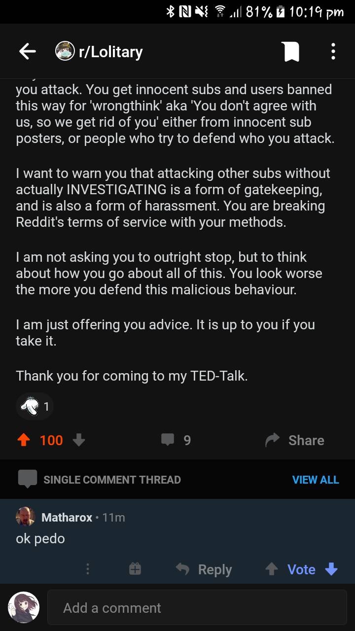 Update on my letter: A user calls me a pedo for telling them brigading is wrong. | Scrolller