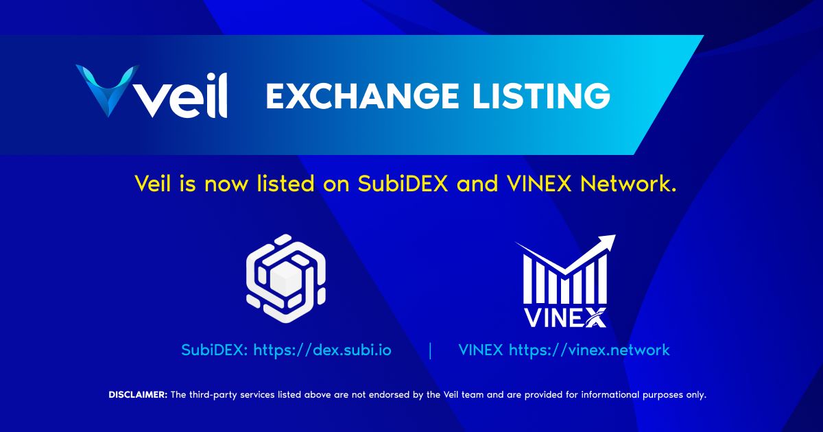 Veil is now listed on SubiDEX and VINEX Network. | Scrolller