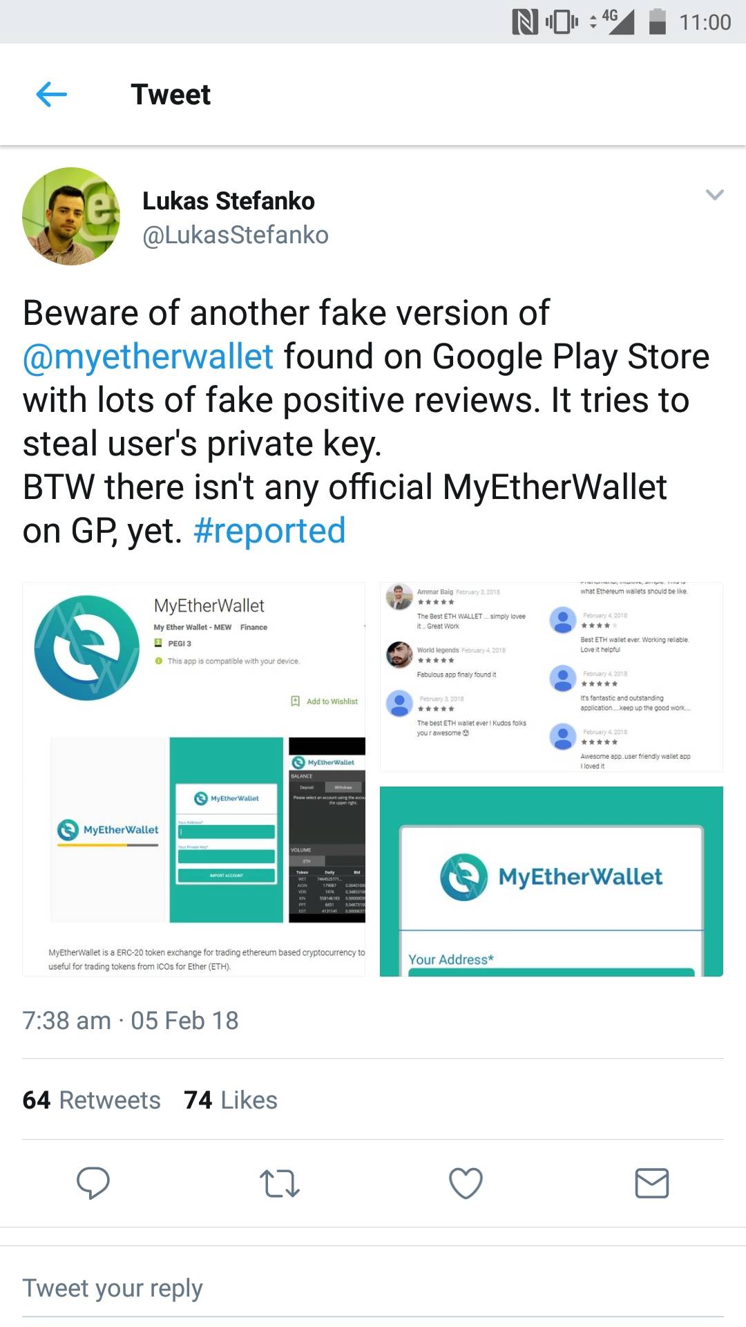 Warning: Fake MyEtherWallet in Google Play Store | Scrolller