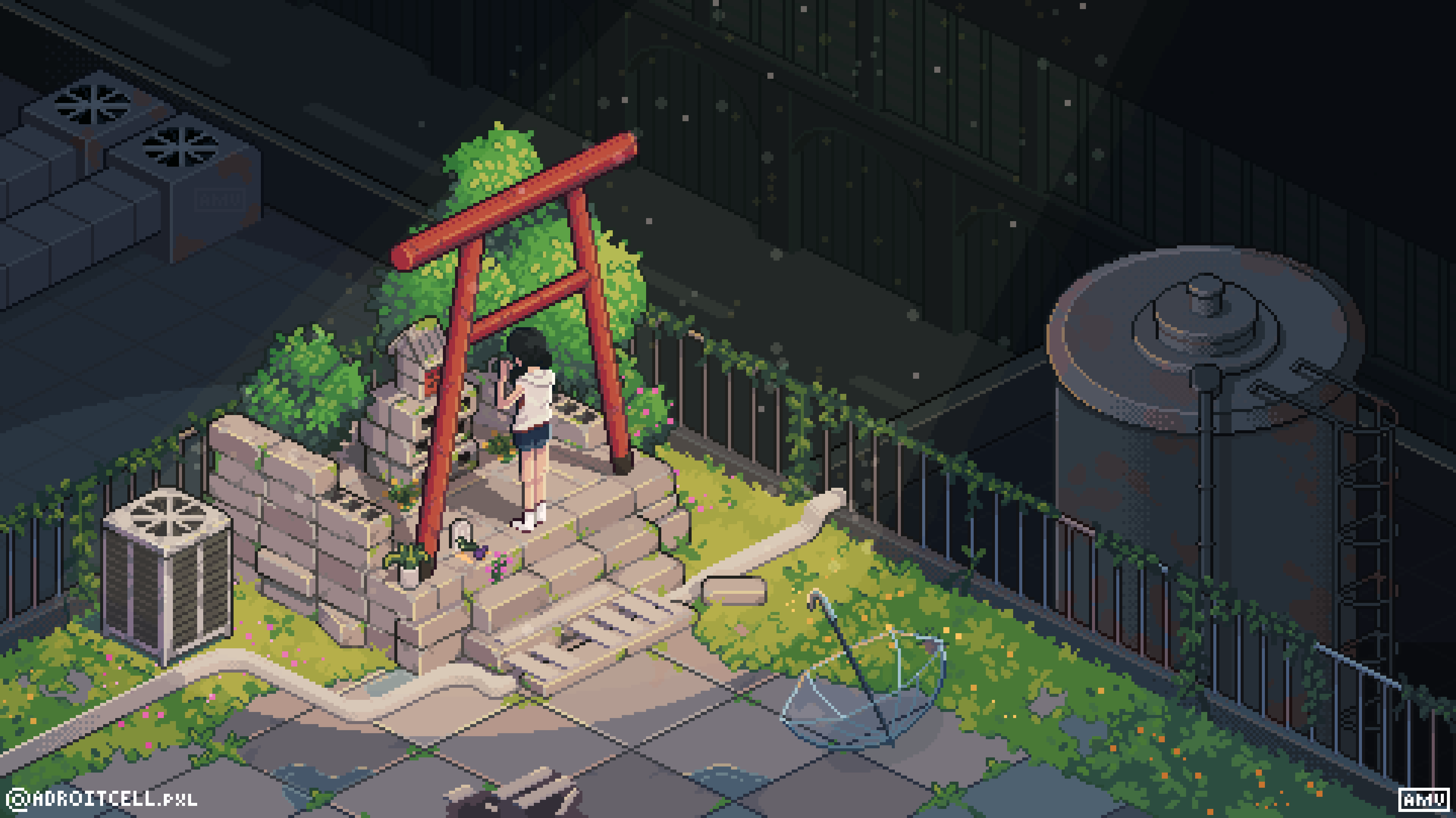 Weathering With You Shrine Scene Isometric Pixel Art | Scrolller