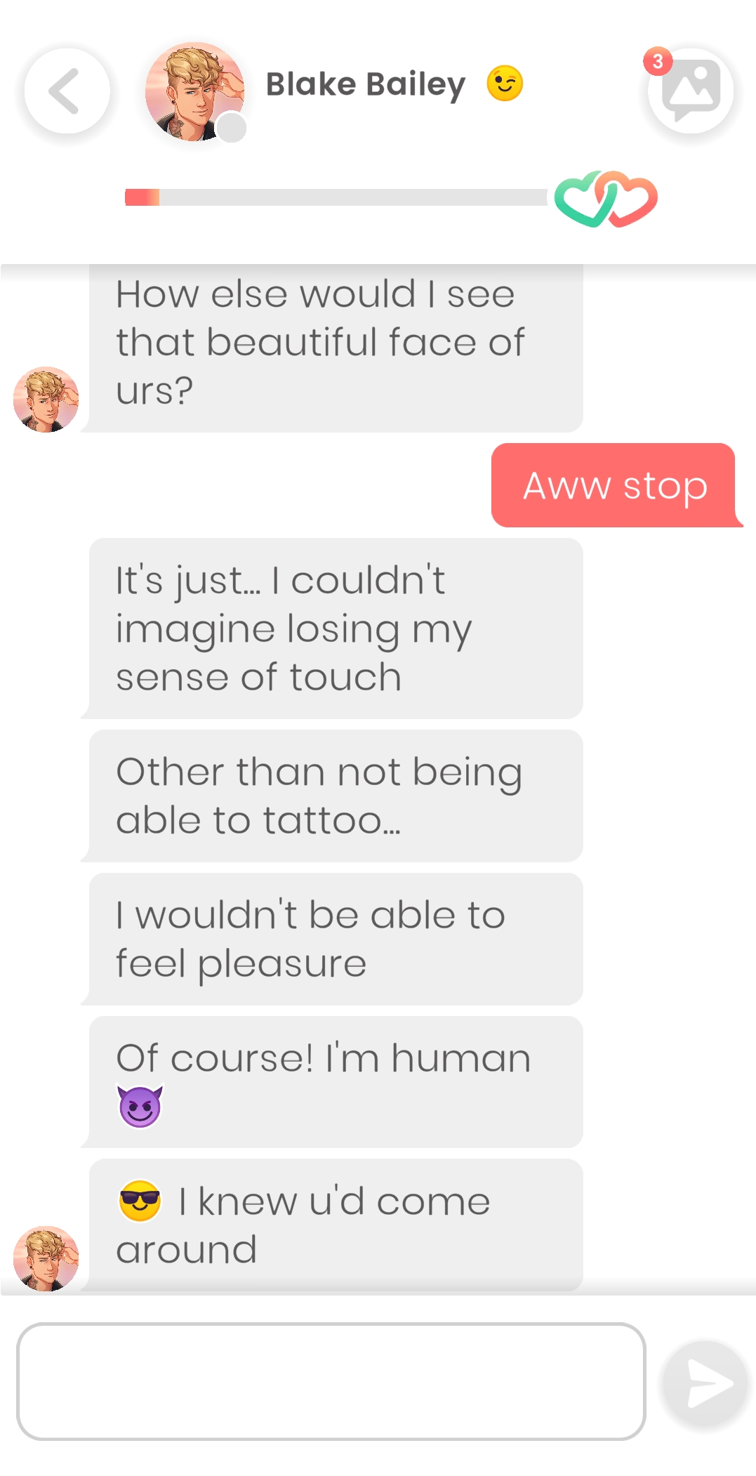 Weird conversation with Blake? Missing some lines probably in between the last two. | Scrolller