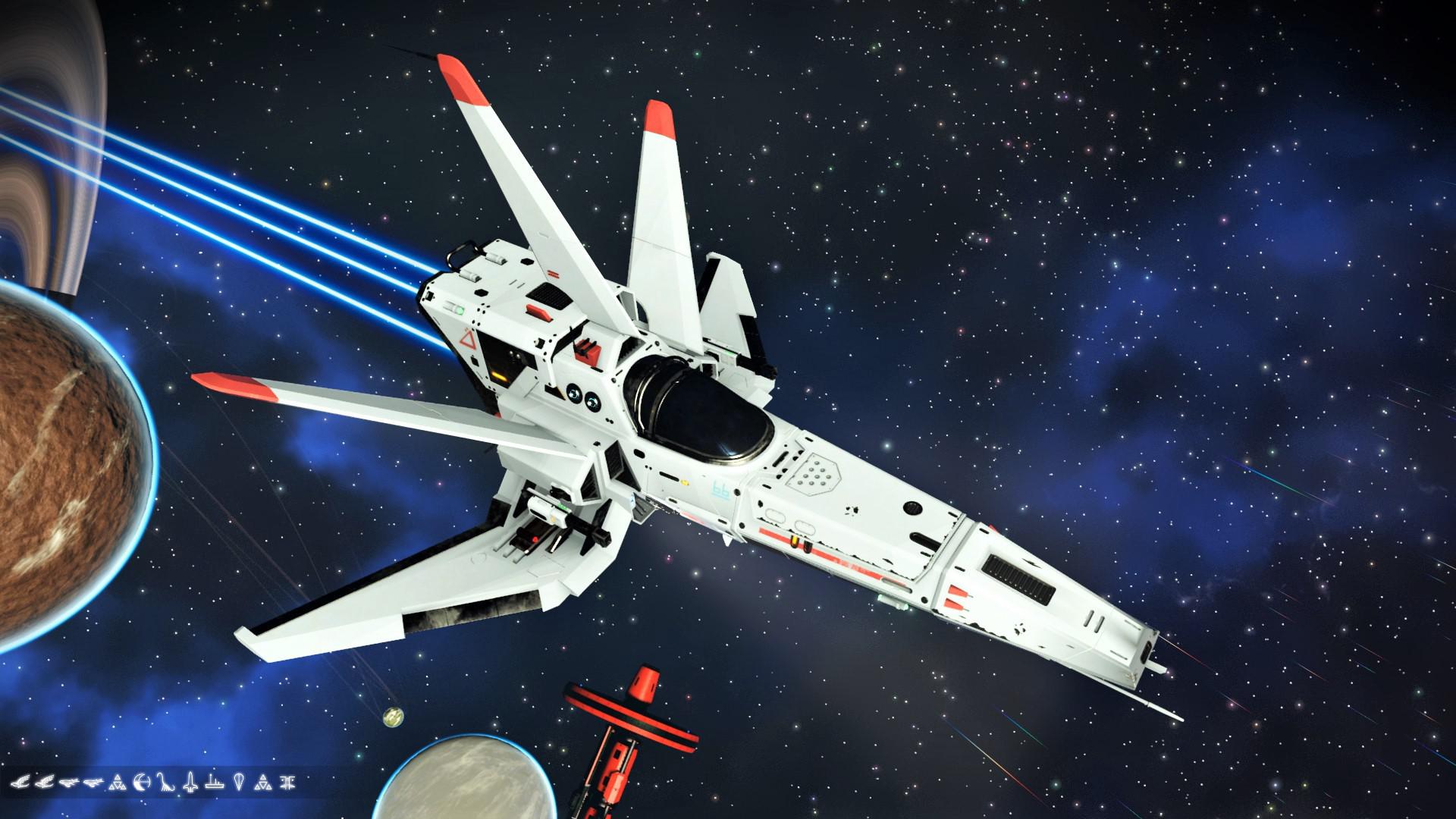 White with red Alpha fighter / mecha-5 / box thruster. | Scrolller