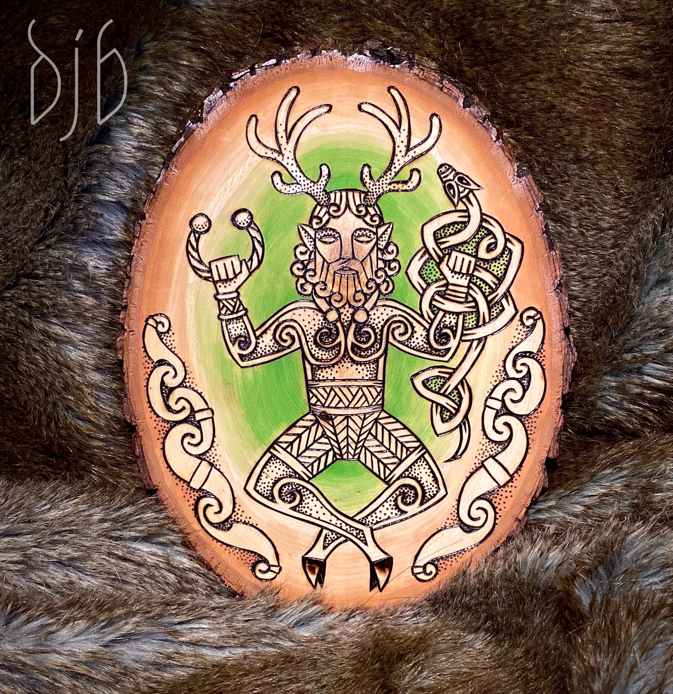 Wood burned piece I made. Cernunnos, Celtic god of the wild, the forest and the beasts. | Scrolller