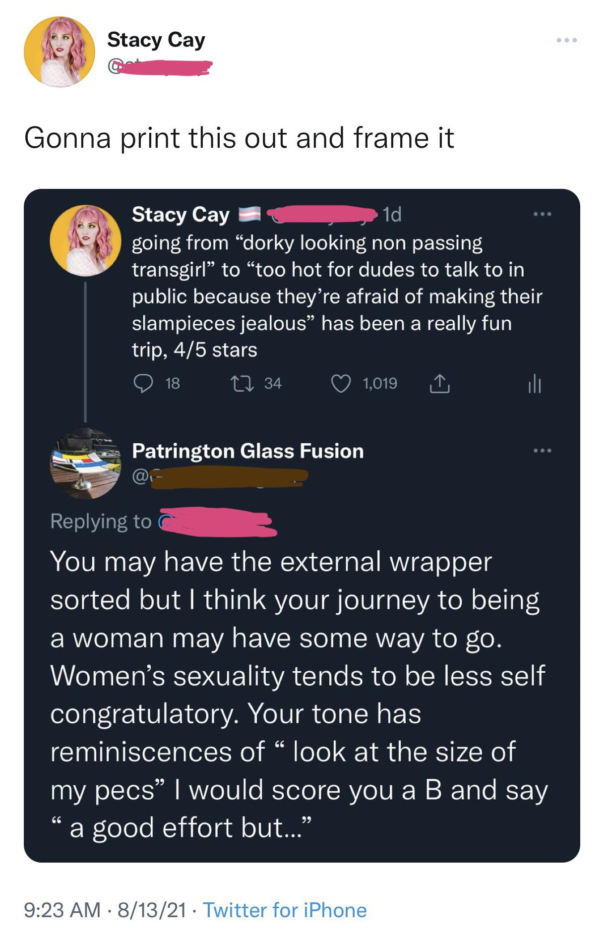 “You may LOOK like a woman but are you shy? Are you meek? Are you submissive? Check. Mate ...