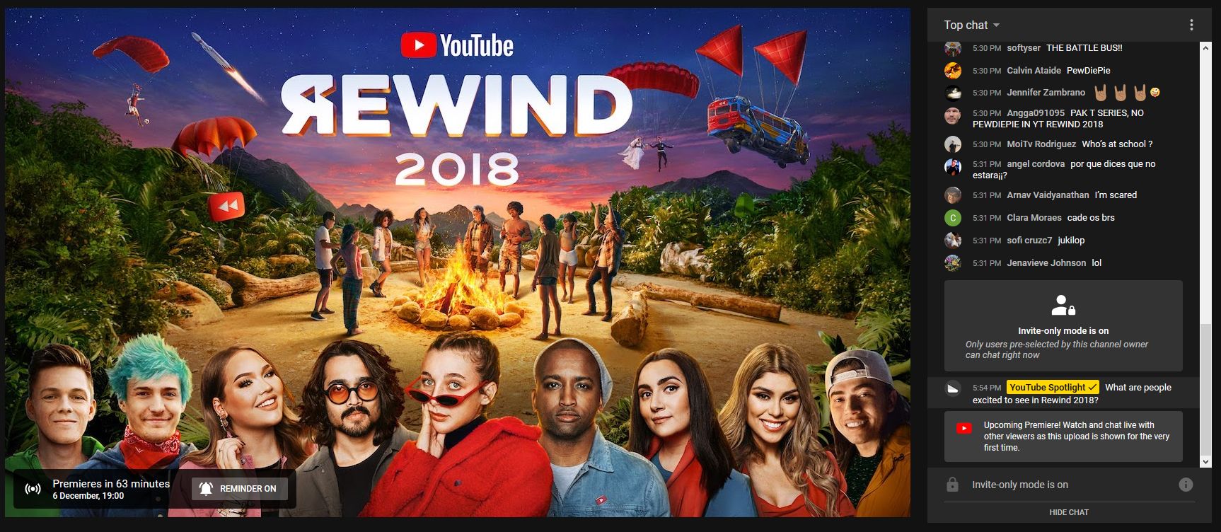 YouTube closed the chat from the YouTube Rewind Premiere after just 1 hour | Scrolller
