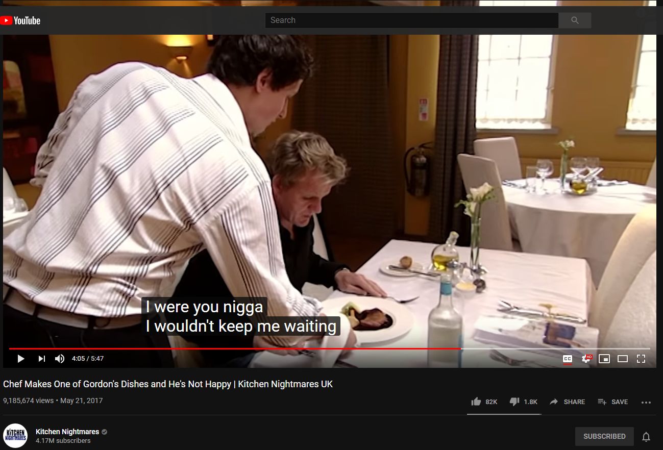 YT's automatic captions missheard Gordon Ramsay saying "Nick" | Scrolller