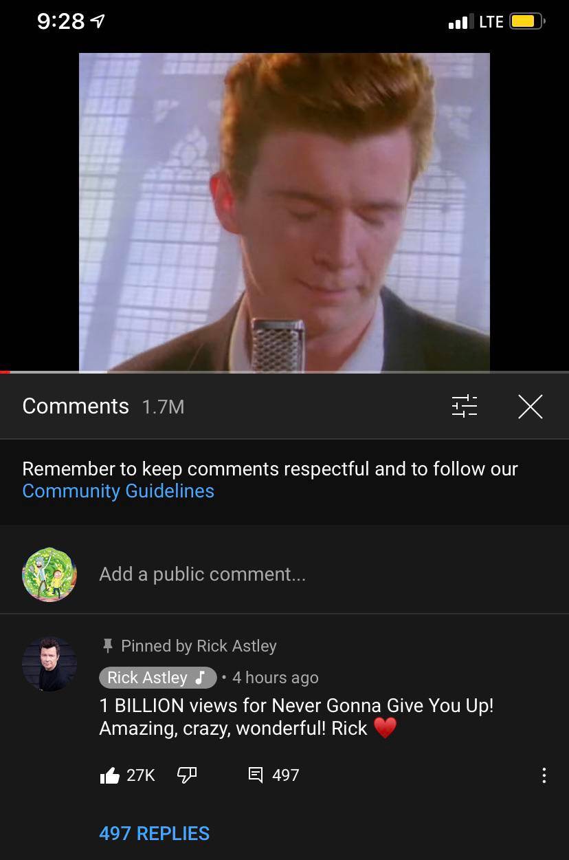 1 billion Rick Rolls | Scrolller