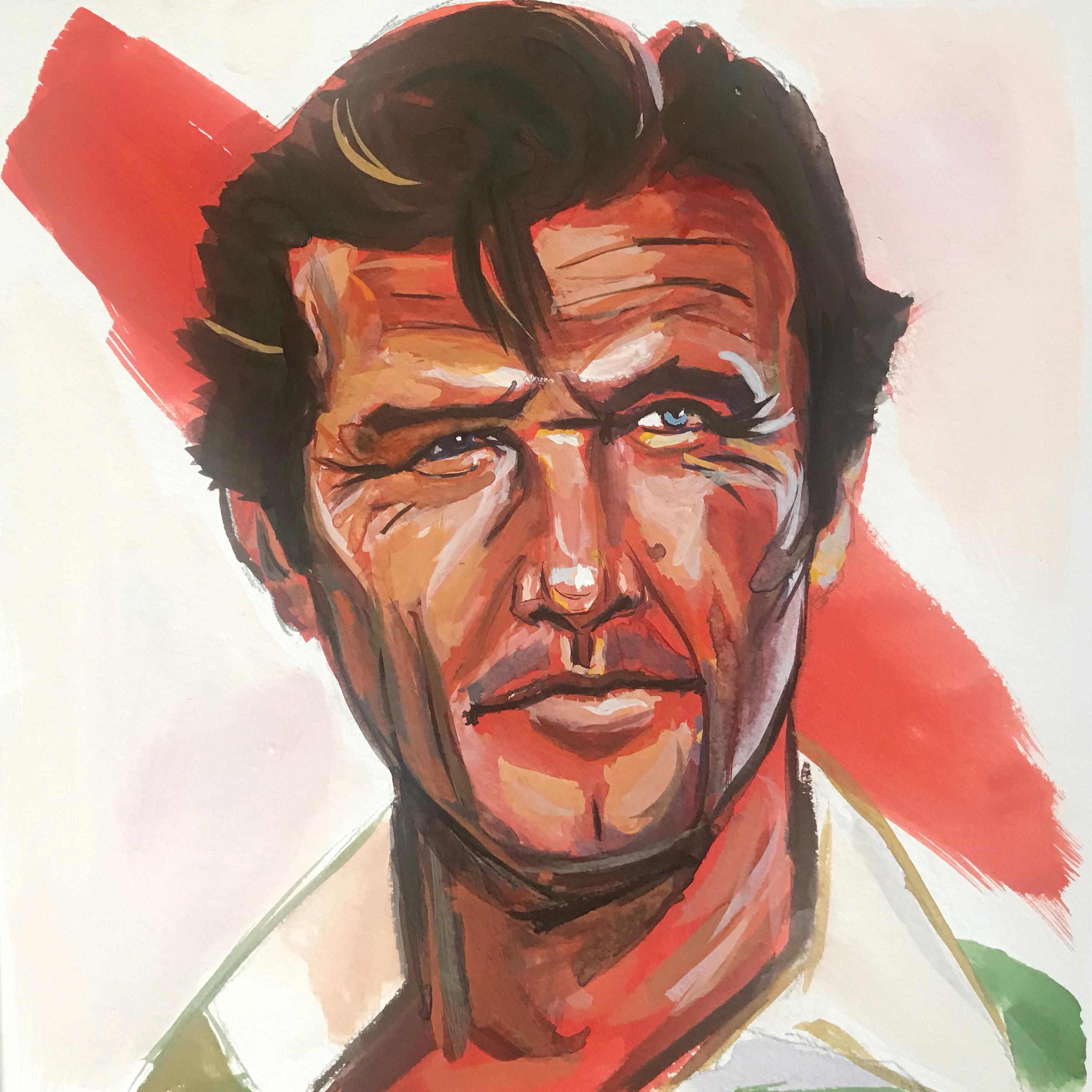 8”x8” portrait of Sir Roger Moore I made. Gouache on paper. | Scrolller