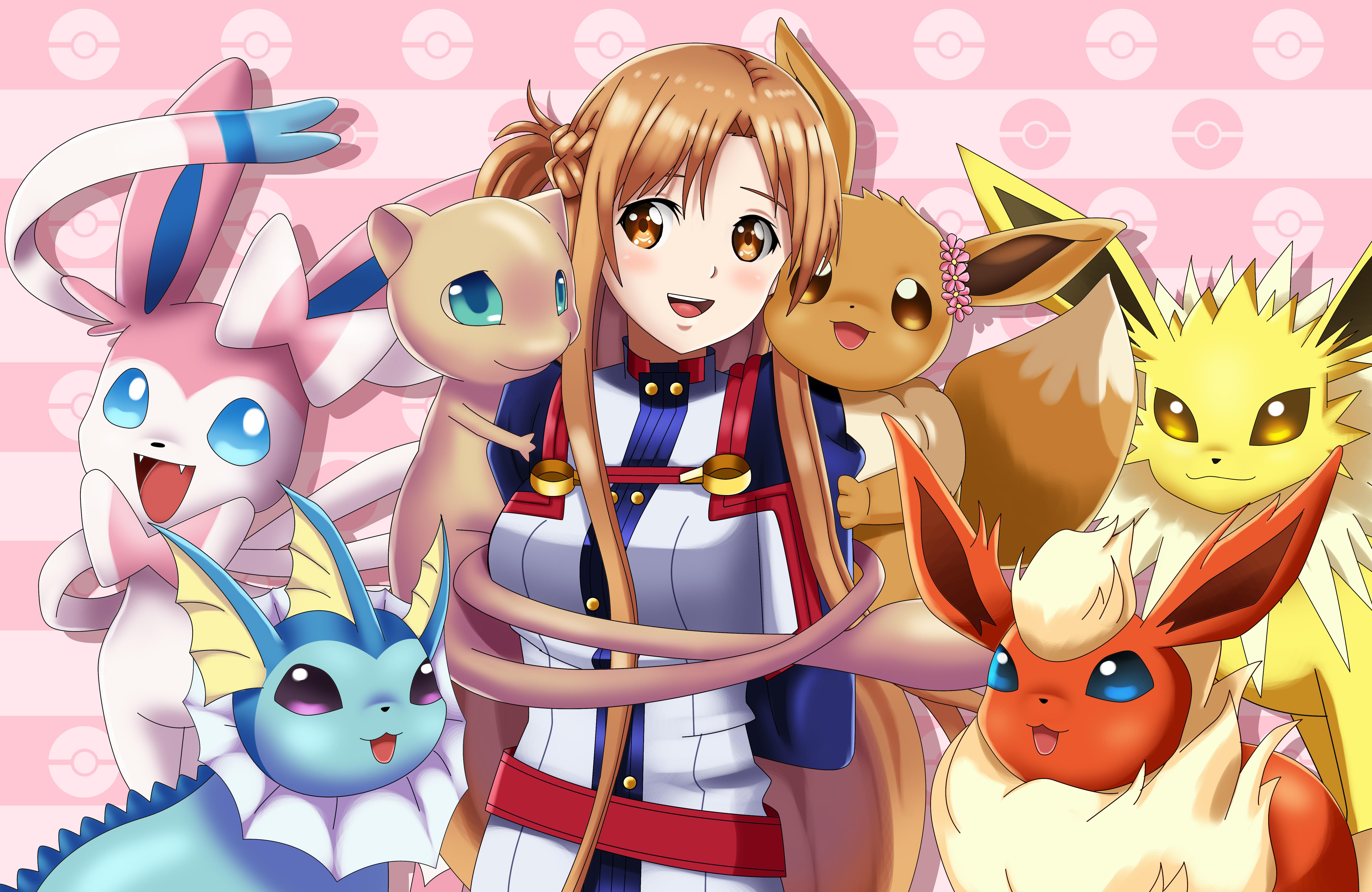 A Fanart of Asuna with Mew eeveelutions | Scrolller