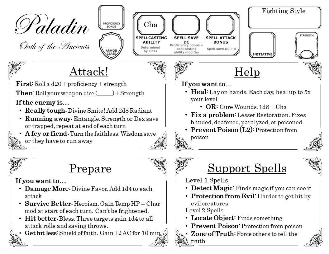 A Paladin (OotA) quick reference I made for a new player who needs just a little help | Scrolller