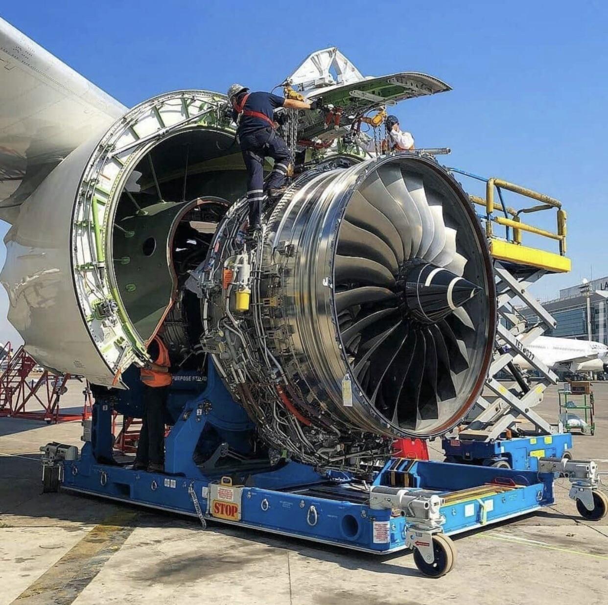 A Rolls Royce Trent 7000 turbofan jet engine undergoing maintenance | Scrolller