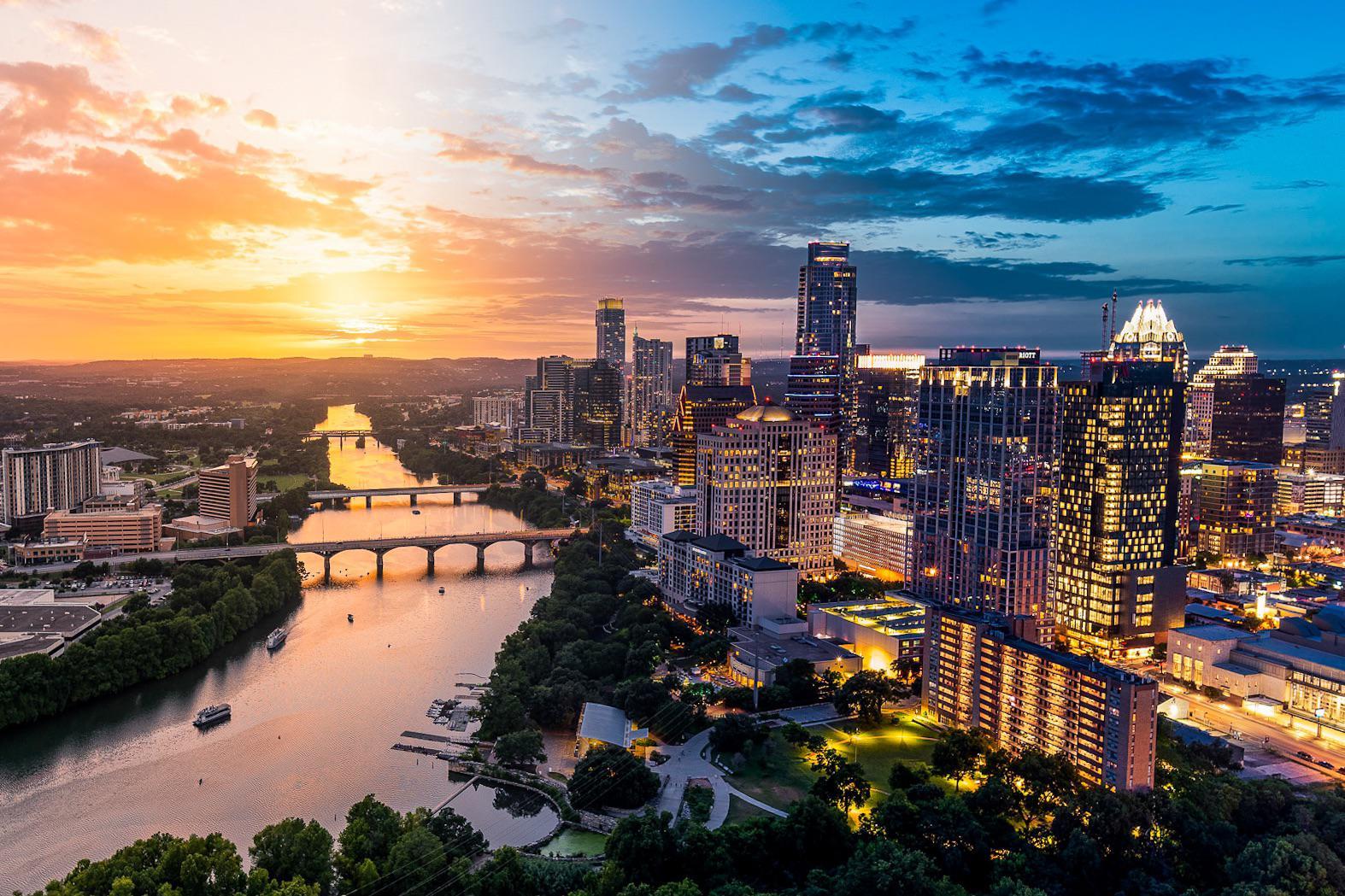 A sunset and night photo of the skyline blended into one | Scrolller