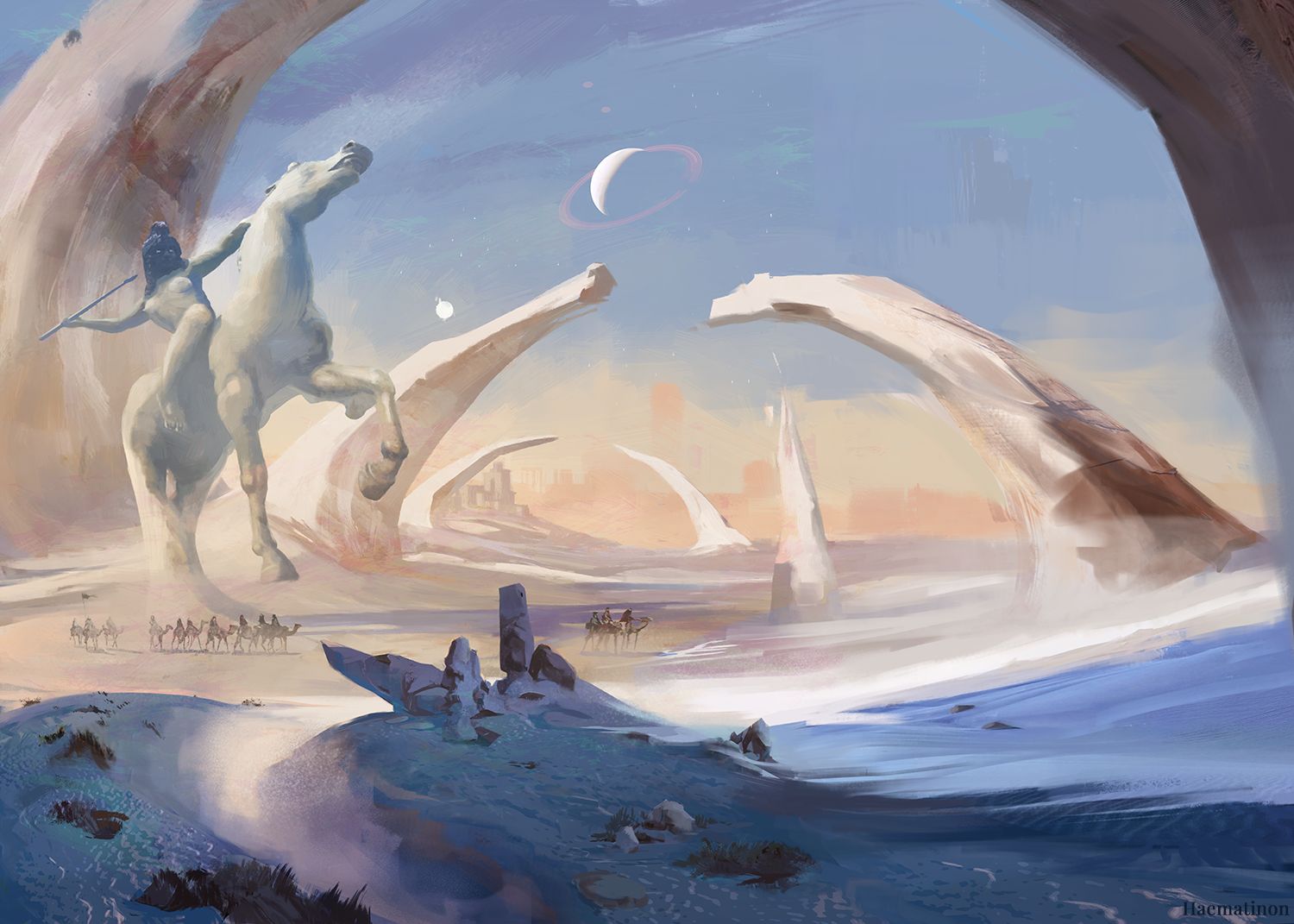 A vision of the Statue of Saint Markunda Black-Head under the lights of Saturn and Titan | Scrolller