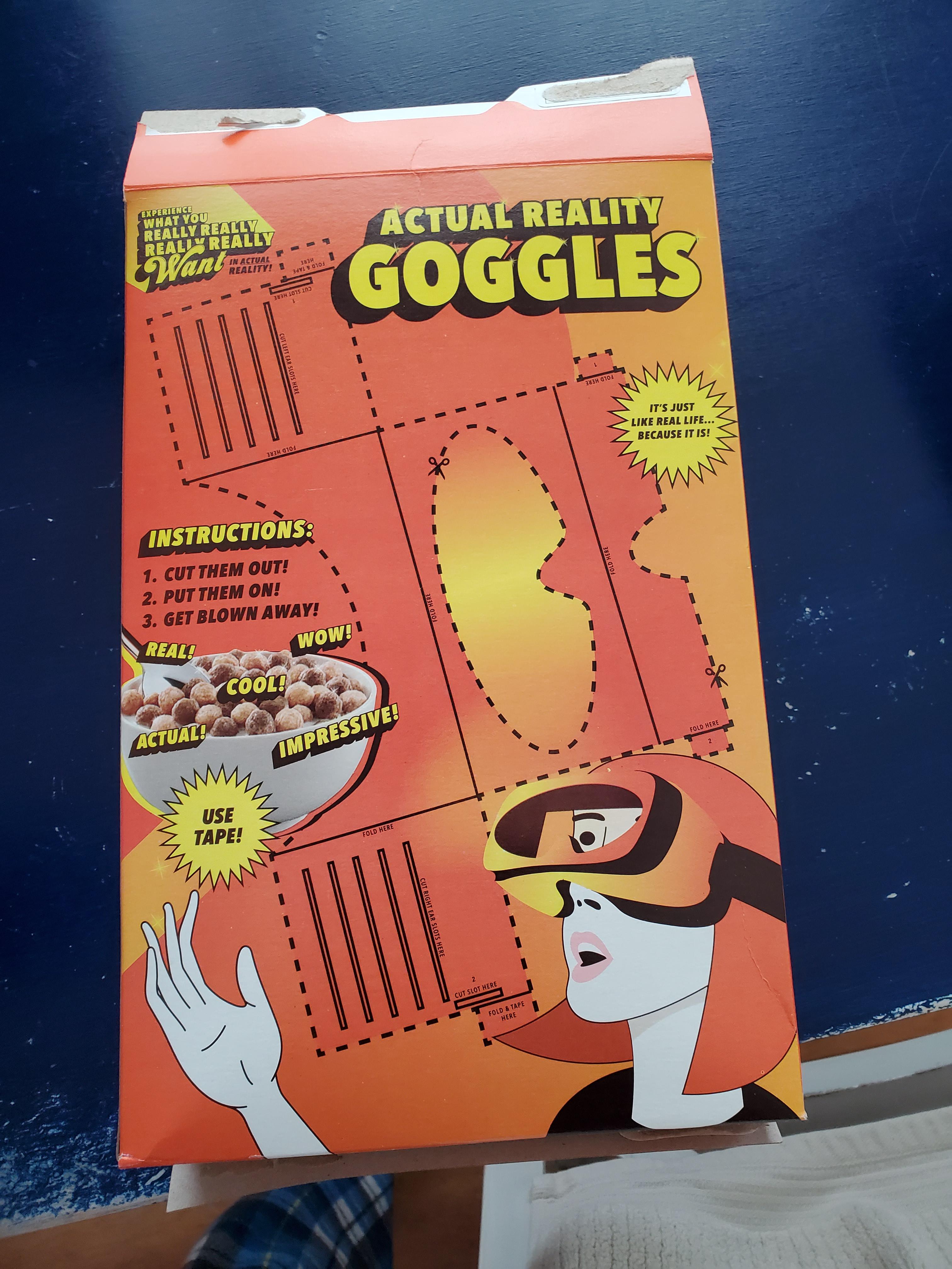 "Actual Reality" Goggles on my cereal box | Scrolller