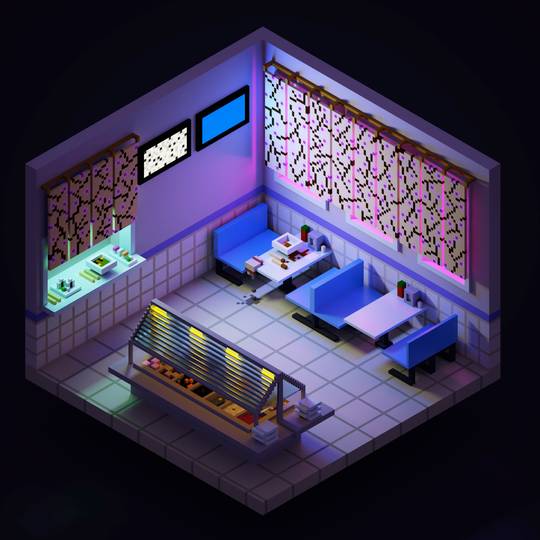 An isometric restaurant - first time using MagicaVoxel | Scrolller