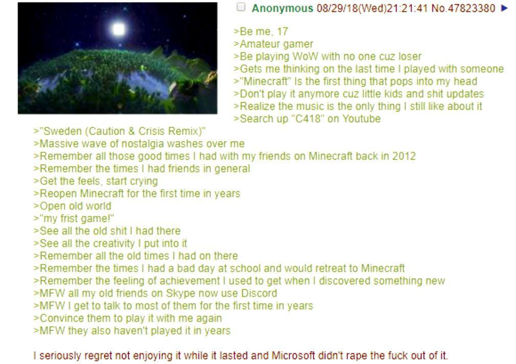 Anon rediscovers Minecraft and gets nostalgia wave | Scrolller