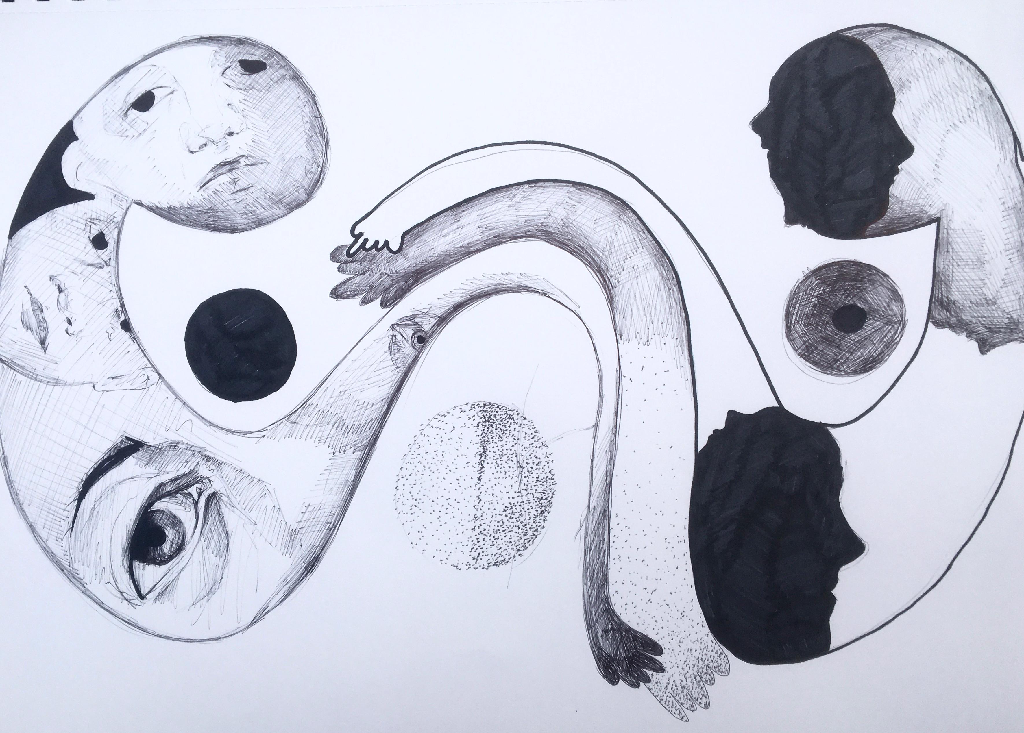 Another automatic drawing using pen. Seems to be some sort of reference to duality and balance ...