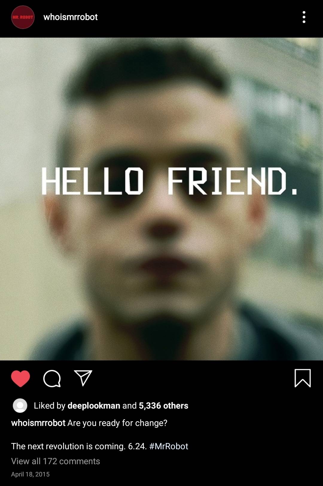 Are you ready for a change? Five years since first Mr. Robot post ...