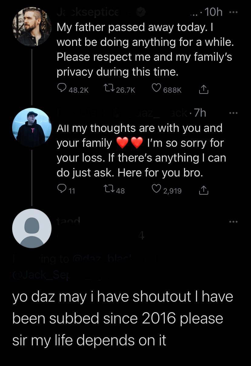 Asking for shoutouts amidst a massive tragedy. | Scrolller