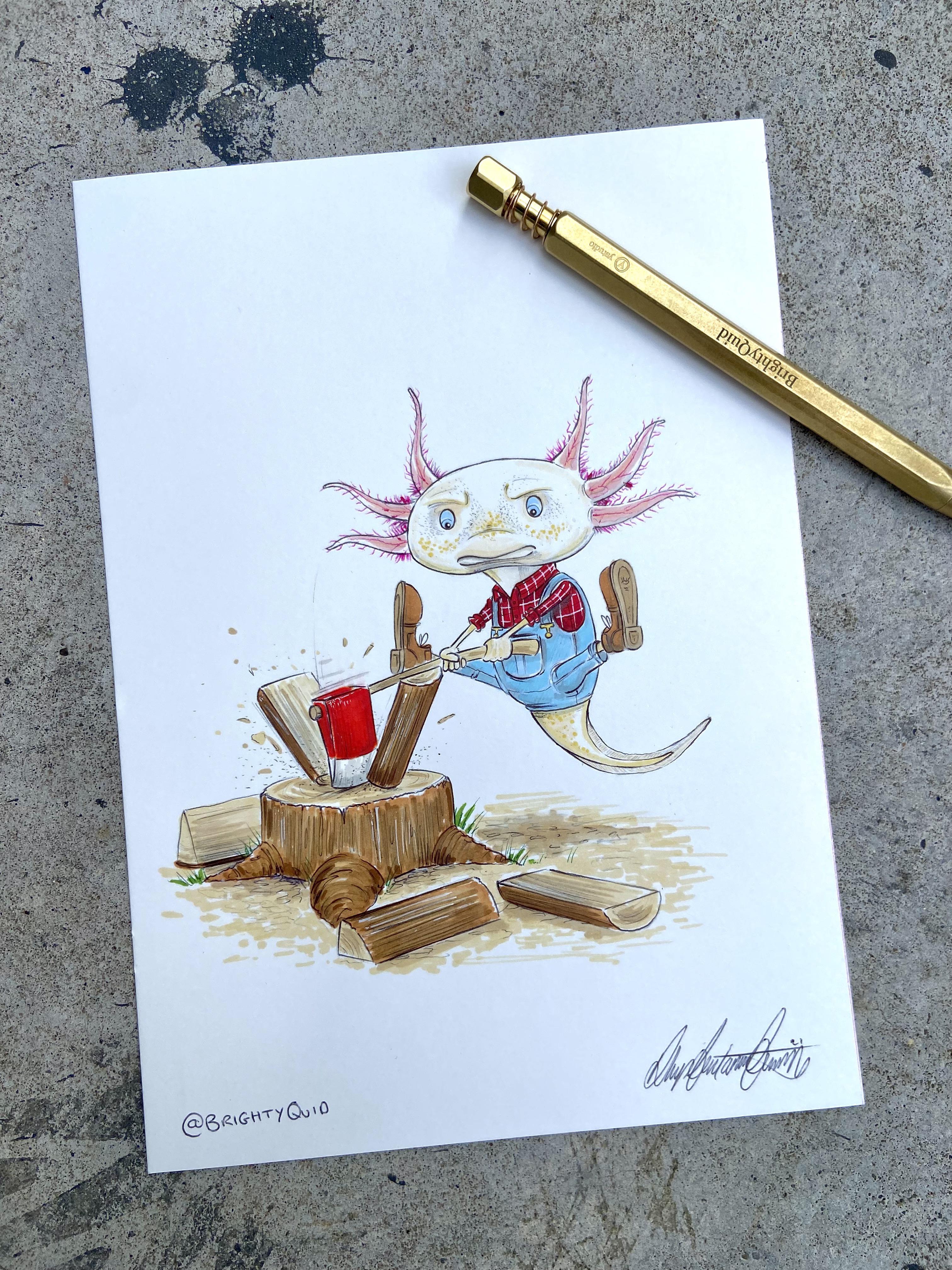 Axe-olotl - Ink Drawing | Scrolller