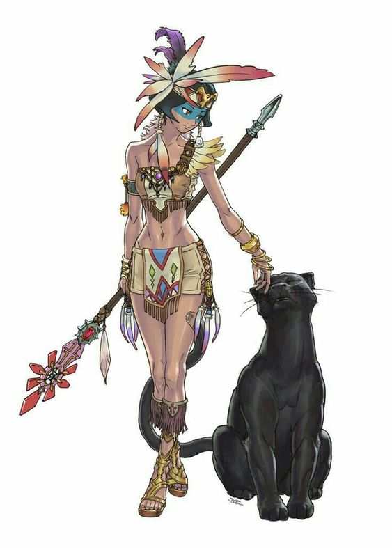 Aztec warrior with her cat | Scrolller