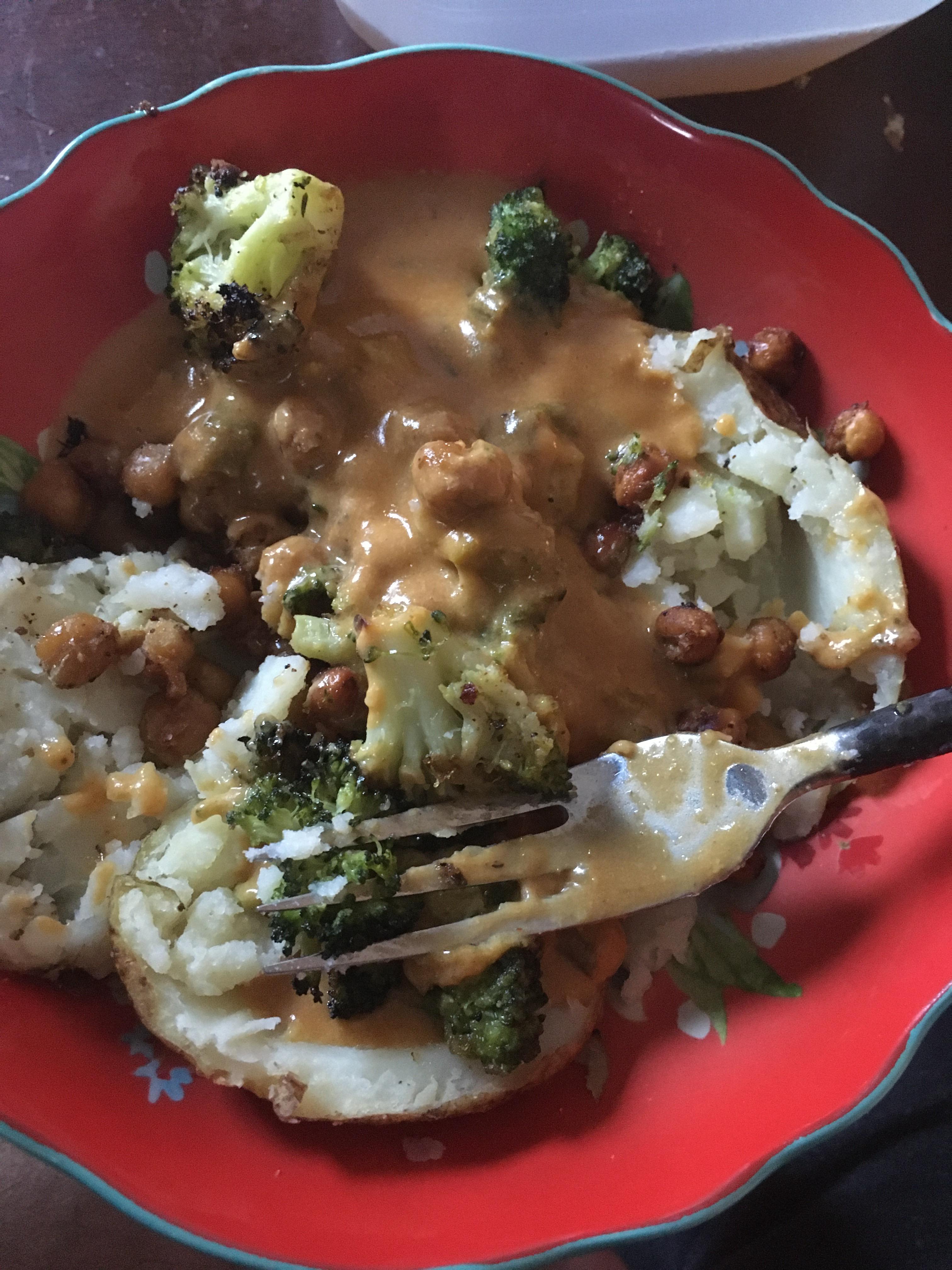 Baked Potato, Roasted Chickpeas and Broccoli, and Cheezy Sauce | Scrolller