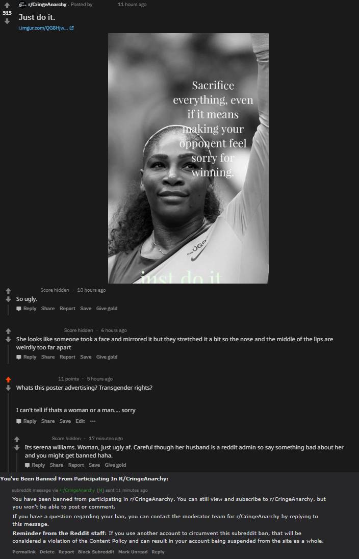 Banned from r/CringeAnarchy by Serena William's Husband (BIG OOF 🤣) | Scrolller