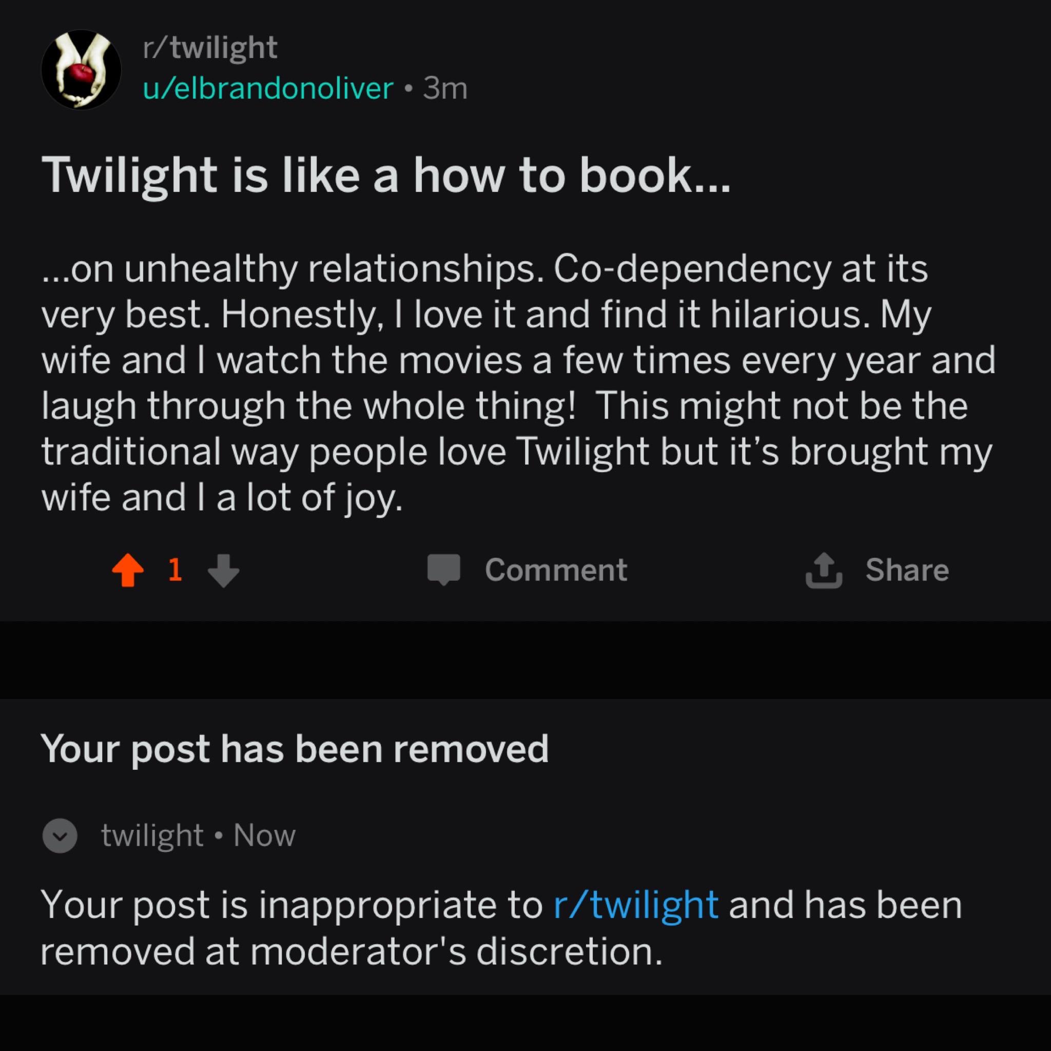 Banned from r/twilight | Scrolller