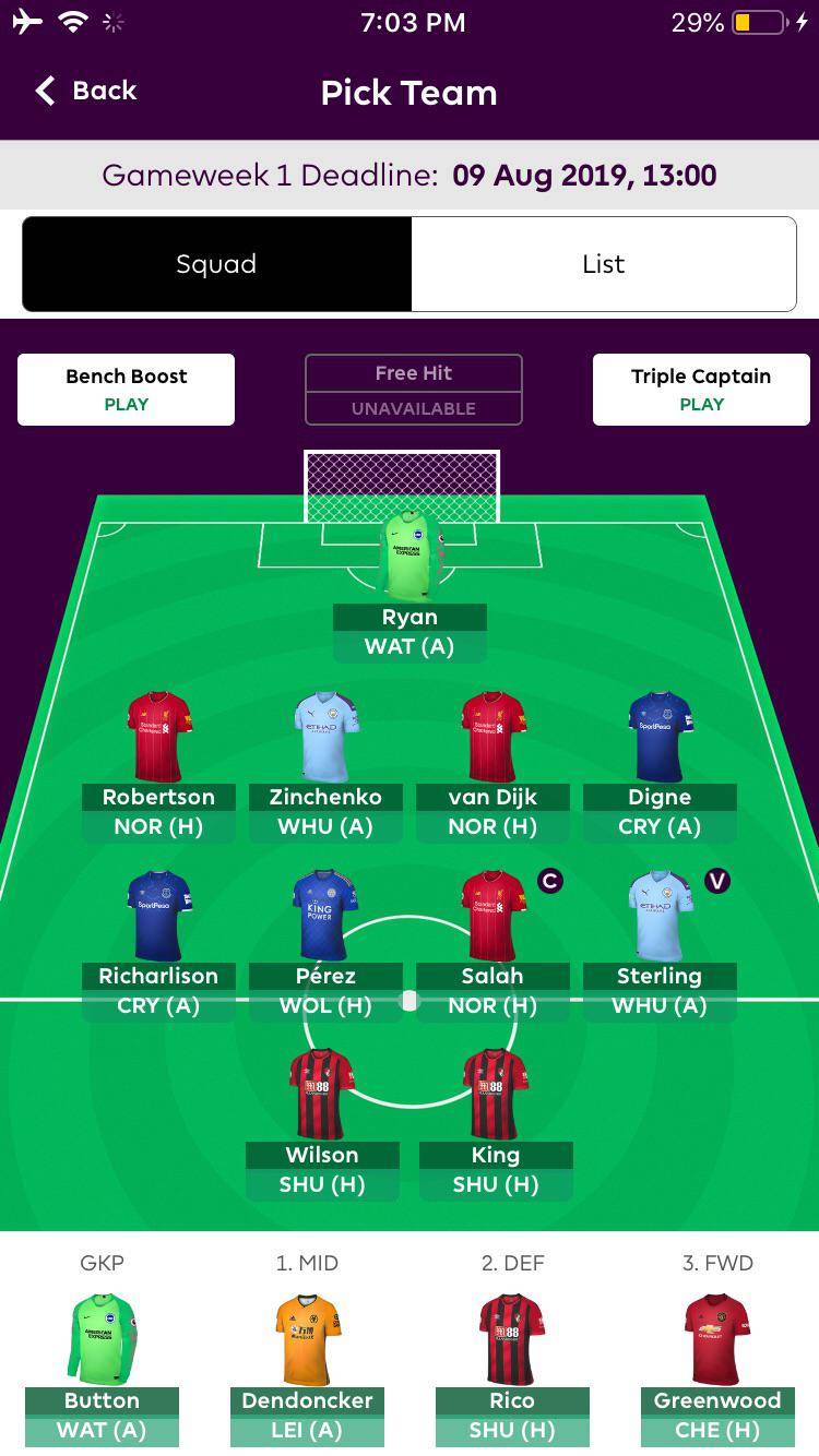 Basic looking team. Worried about Zinchenko starting and going double Bournemouth :| | Scrolller