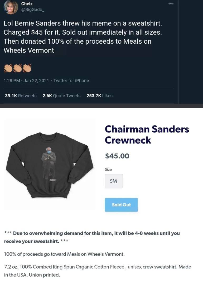 Bernie using his meme for a good cause | Scrolller