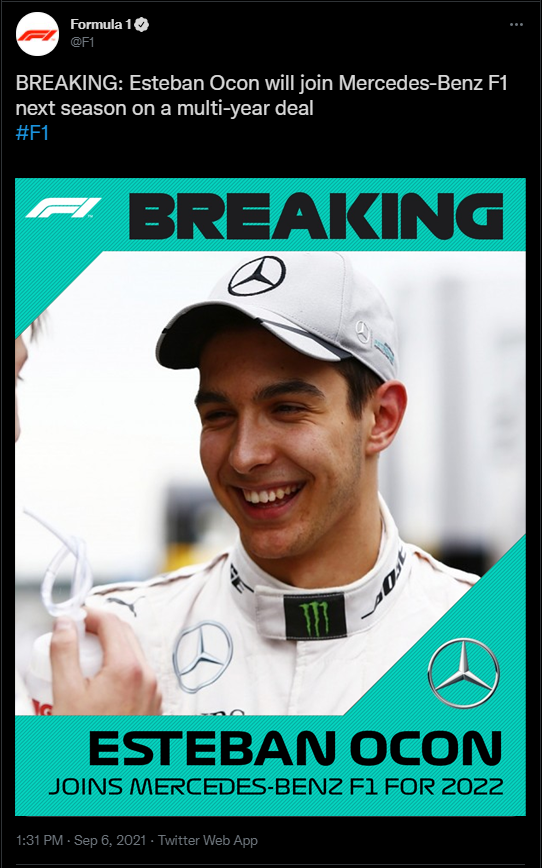 BREAKING: Esteban Ocon will join Mercedes-Benz F1 next season on a multi-year deal | Scrolller