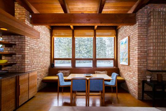 Brick and Redwood Dining Nook | Scrolller