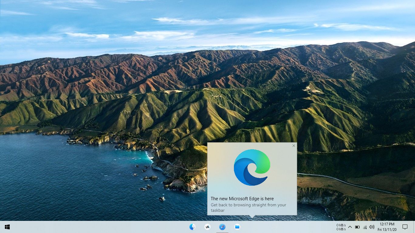 Bug after 20H2 Update - Edge prompt appears on a blank area on taskbar. Small bug but still ...