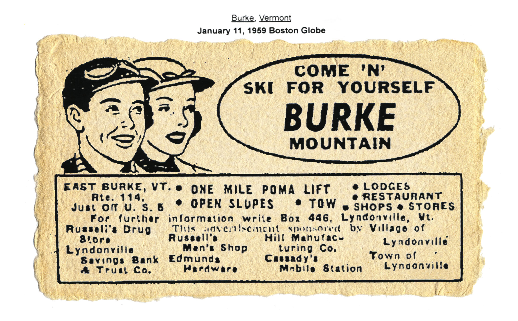 Burke Mountain advertisement that appeared in the Boston Globe on January 11, 1959. | Scrolller