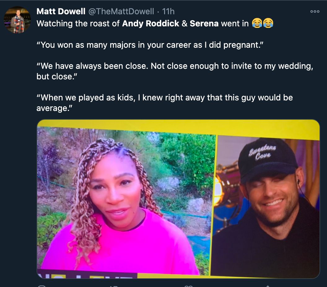 Can't wait to see videos of the Andy Roddick Roast | Scrolller