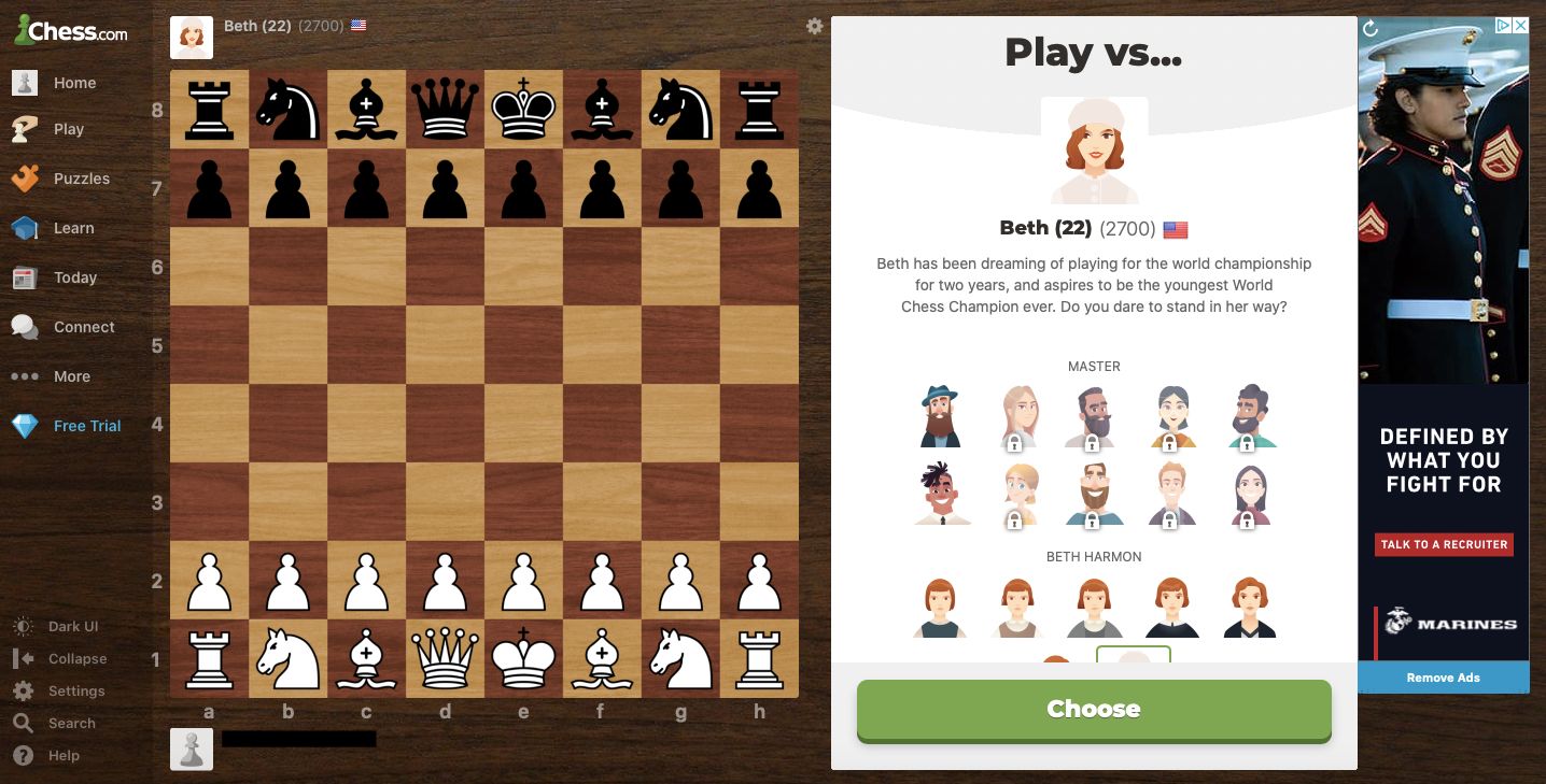 Chess.com added a "Beth Harmon" level to their AI selection! | Scrolller